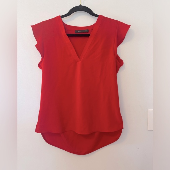 Zara | Tops | Nwot Zara Women Red V Neck Sleeveless Blouse With Ruffle ...